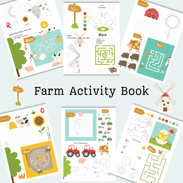 Printable Farm Activity Book: Mini Games for Kids Ages 3-8